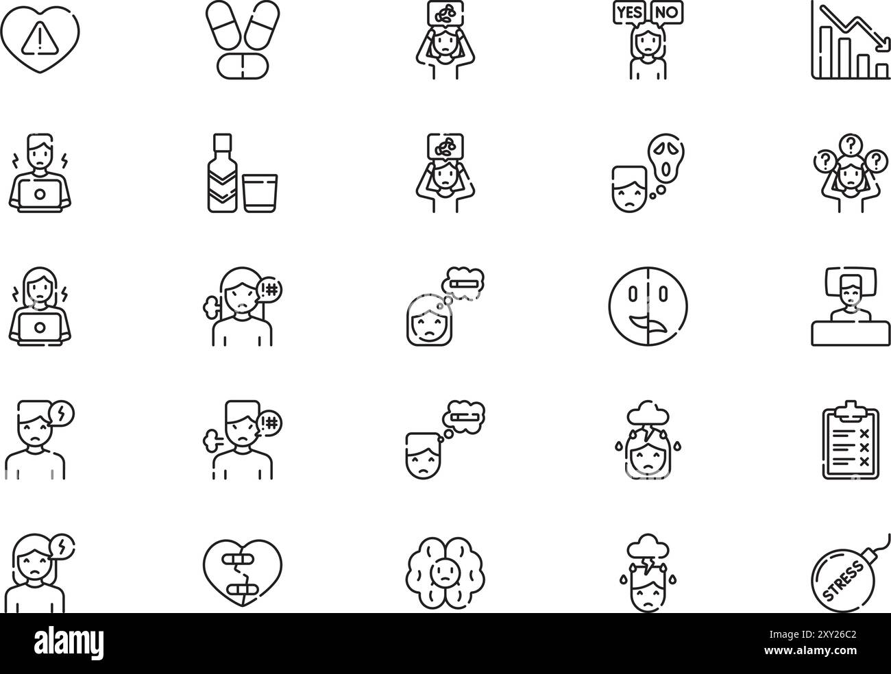 Stress icons collection is a vector illustration with editable stroke ...