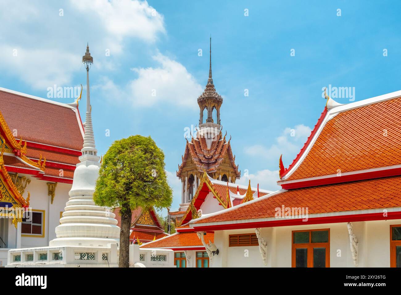 Wat Benchamabophit white marble temple in Bangkok city with traditional ...