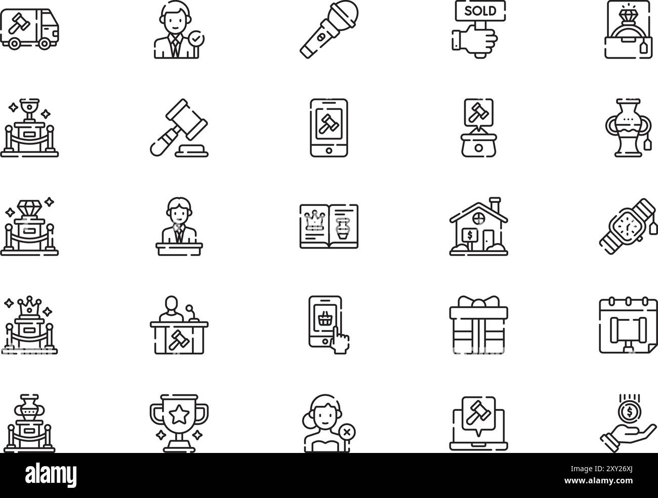 Auction icons collection is a vector illustration with editable stroke ...