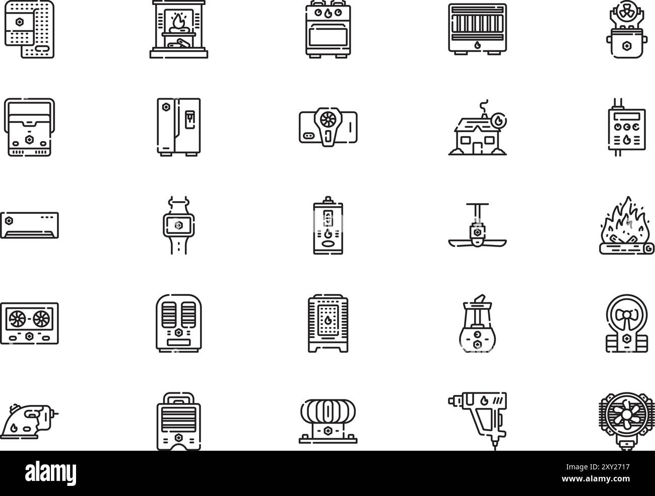 Heating and cooling icons collection is a vector illustration with editable stroke Stock Vector ...