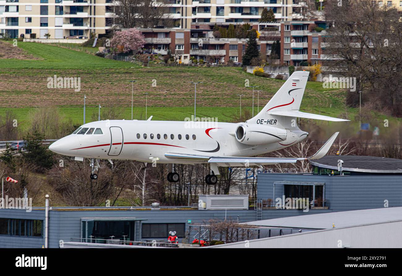 Zurich, Switzerland, 16th Mar 2024: An Avcon Jet Dassault Falcon 2000 is on its final approach ...