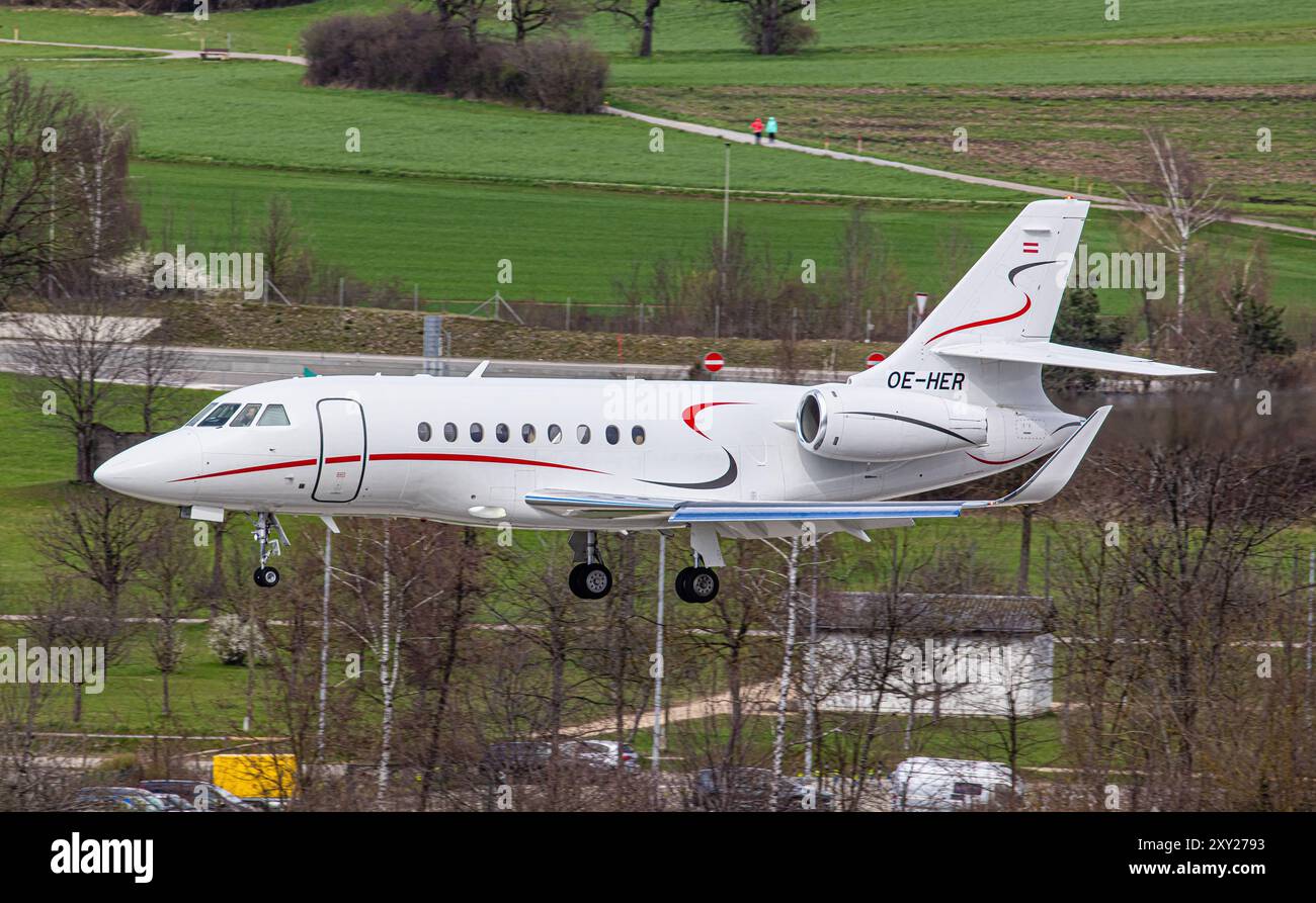 Zurich, Switzerland, 16th Mar 2024: An Avcon Jet Dassault Falcon 2000 is on its final approach ...