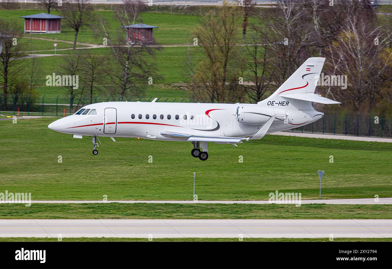 Zurich, Switzerland, 16th Mar 2024: An Avcon Jet Dassault Falcon 2000 is on its final approach ...