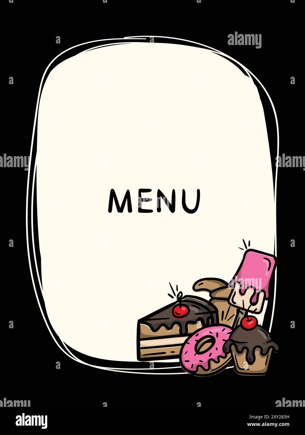 Simple black hand drawn menu template. Frame with food. Illustration of ...