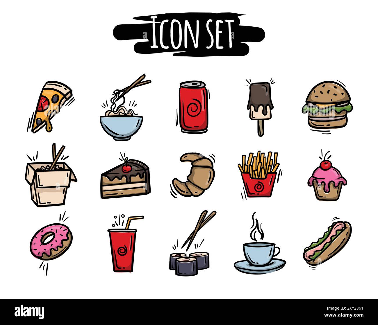 Vector set of street food icons. Signs and symbols of fast food ...
