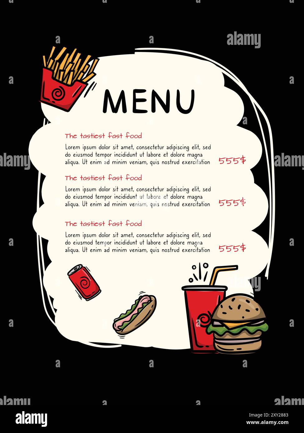 Simple black menu template. Design for restaurant, cafe, fast food ...