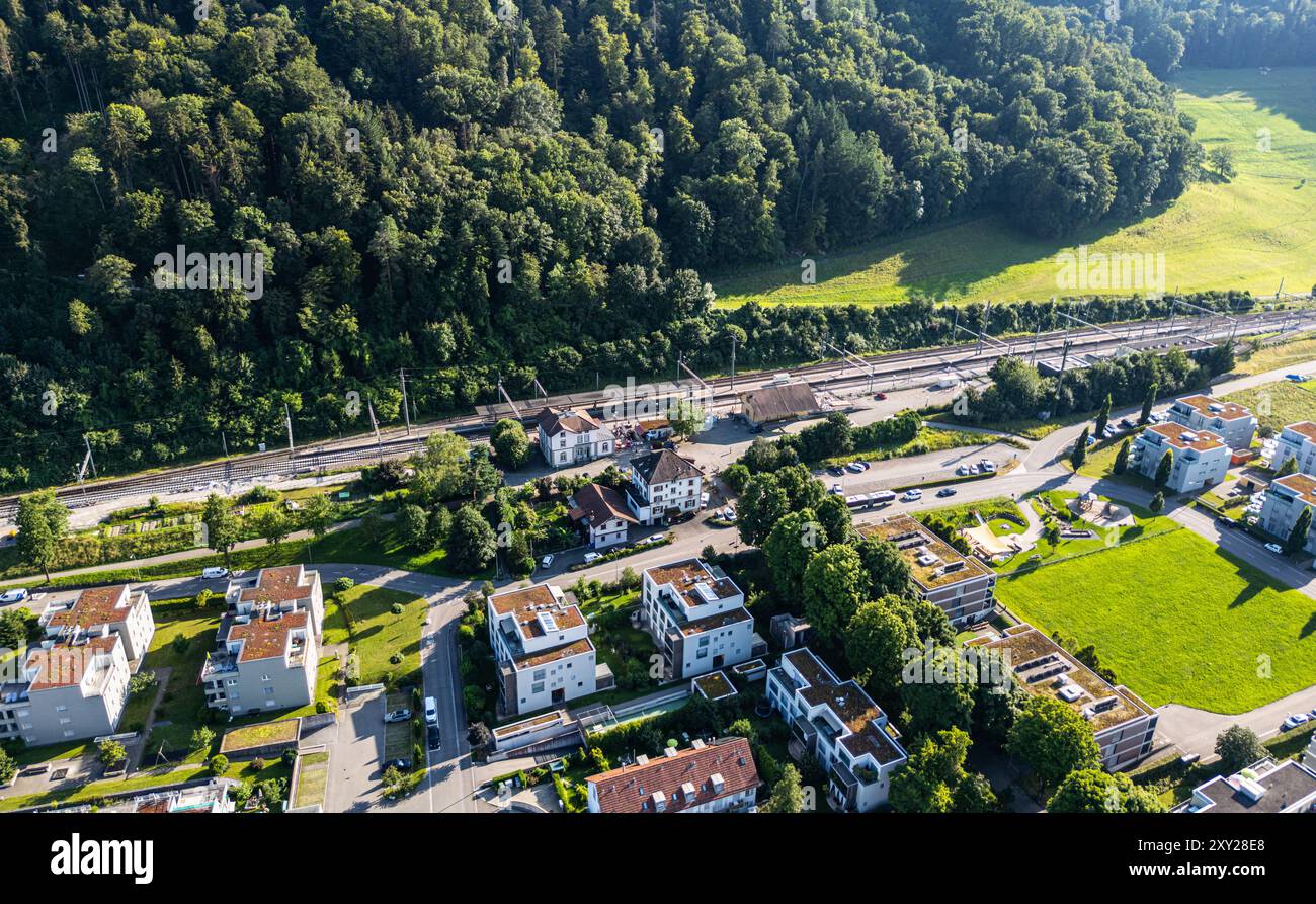 Eglisau, Switzerland, 20th Jul 2024: Bird's-eye view of the Eglisau ...