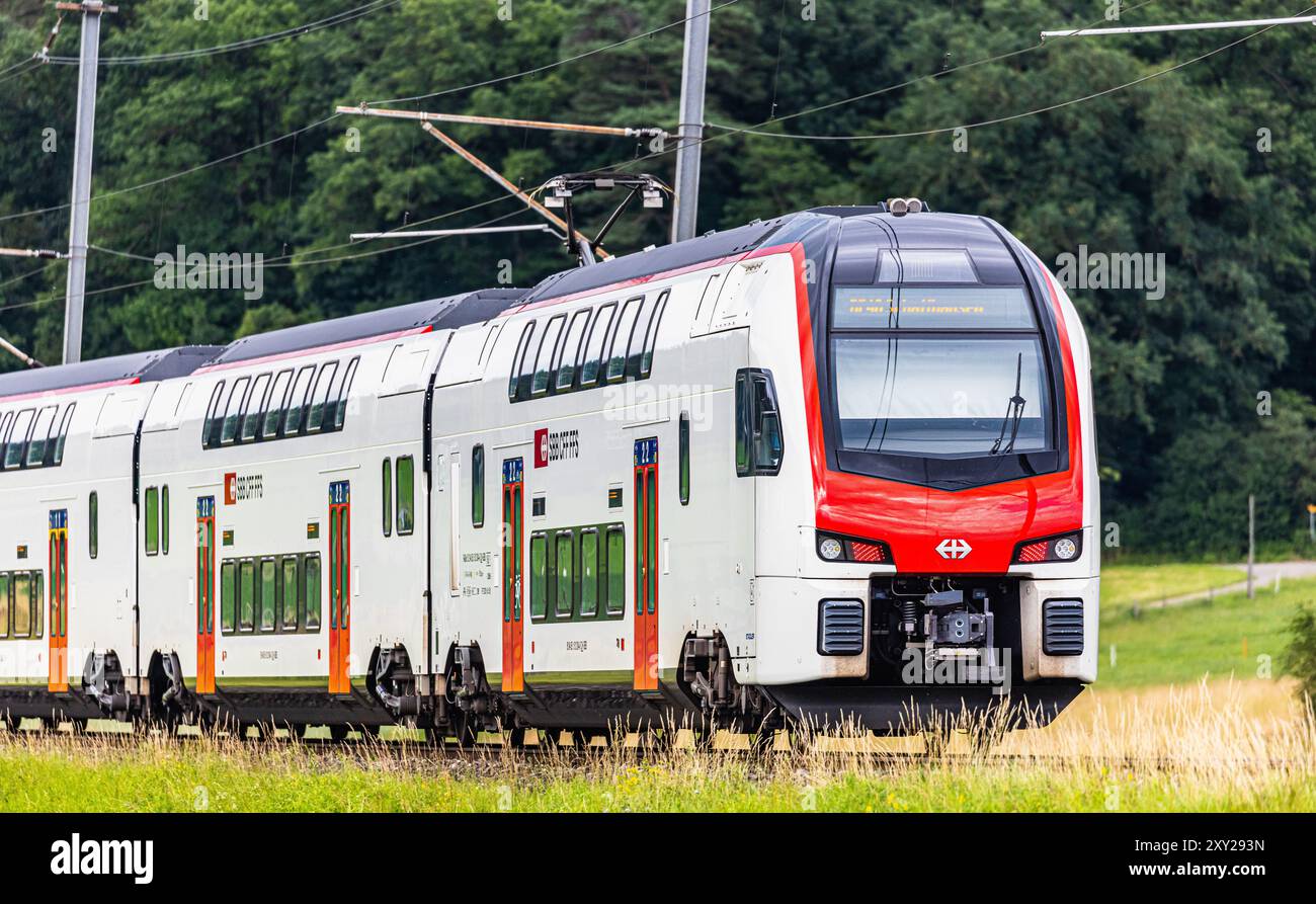 Rafz, Switzerland, 23th Jun 2024: A new SBB IR-Dosto (RABe 512) runs on ...