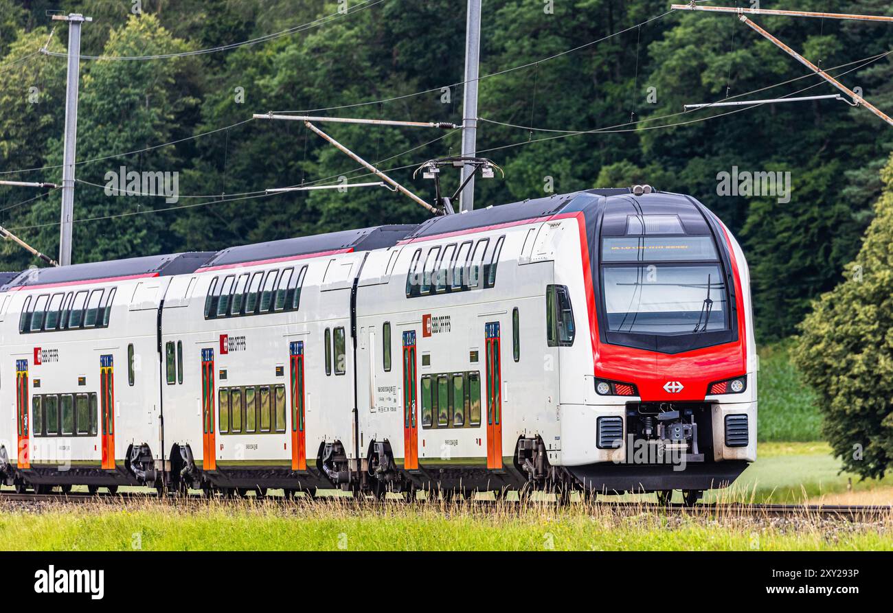 Rafz, Switzerland, 23th Jun 2024: A new SBB IR-Dosto (RABe 512) runs on ...