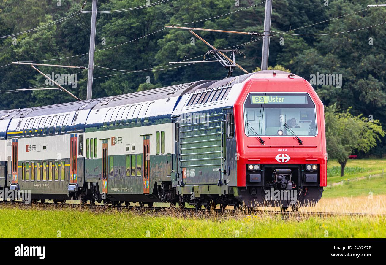 Rafz, Switzerland, 23th Jun 2024: The Zurich S-Bahn S9 (Re 450) runs on ...