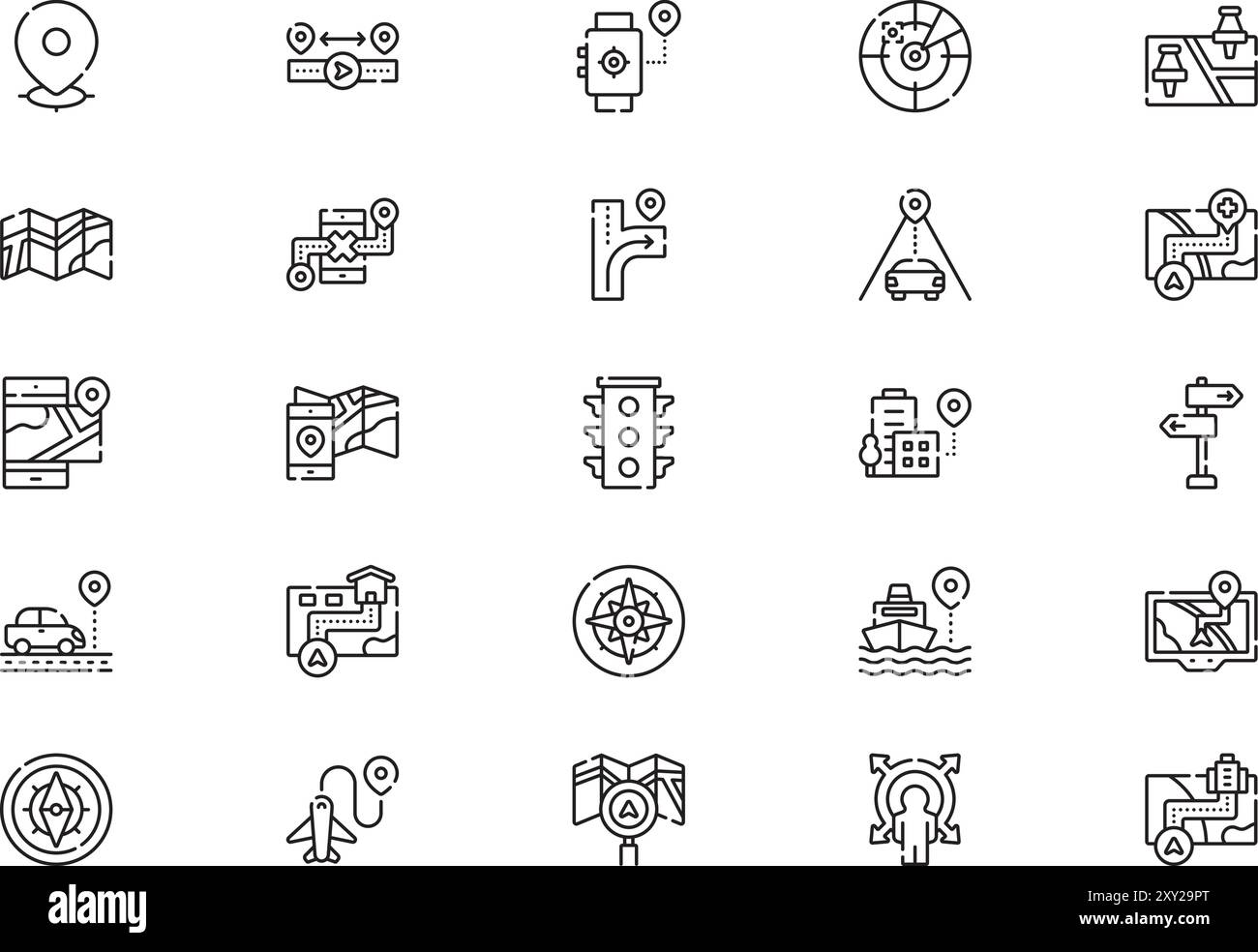 Navigation and maps icons collection is a vector illustration with editable stroke Stock Vector ...