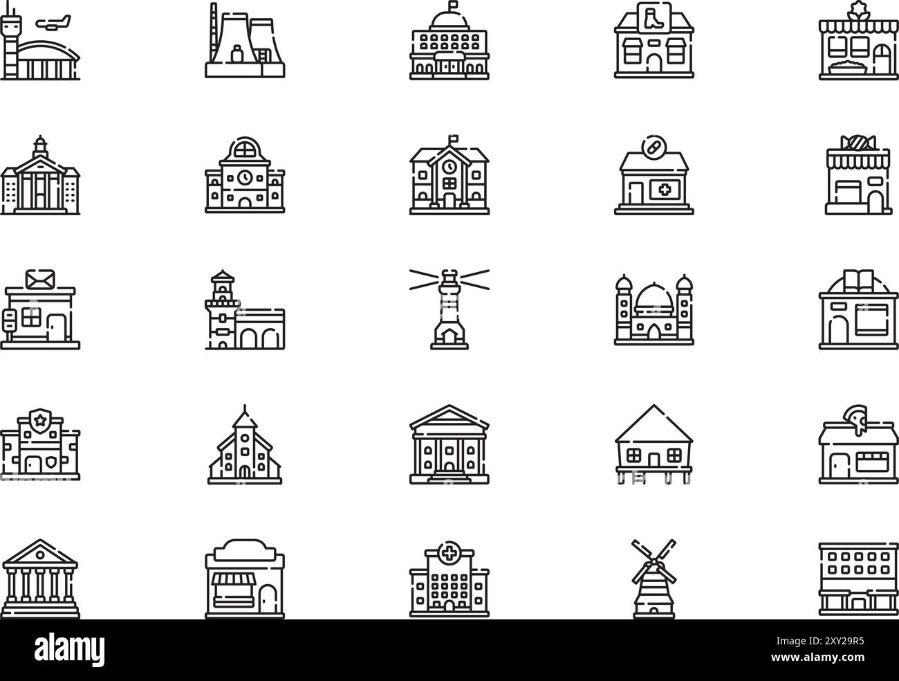 Building icons collection is a vector illustration with editable stroke ...