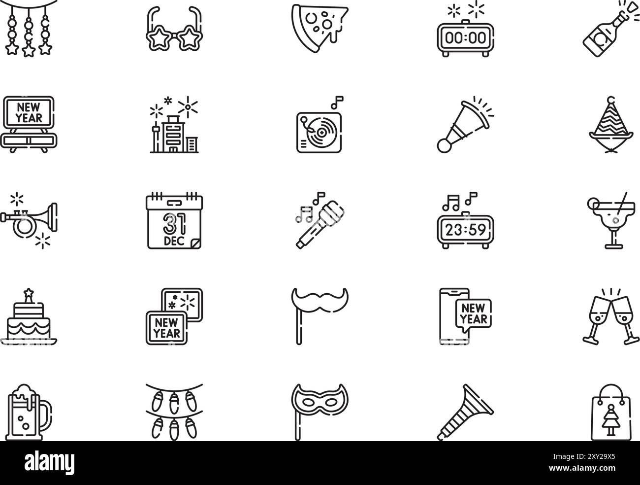 New year icons collection is a vector illustration with editable stroke ...