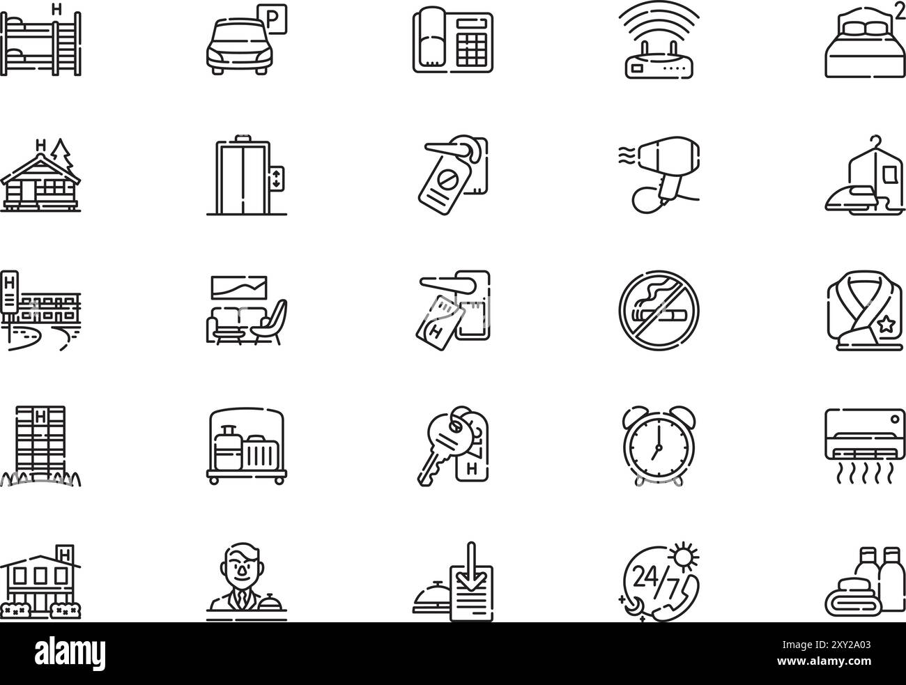 Hotel icons collection is a vector illustration with editable stroke ...