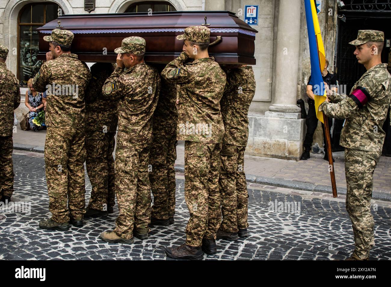 Lviv, Ukraine, August 27, 2024 Military funeral ceremony at the Church ...