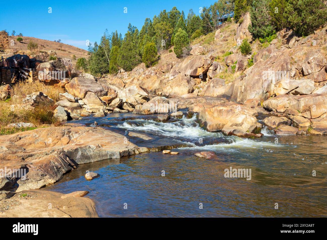 Photograph of water flowing in Adelong creek near the Adelong Falls ...