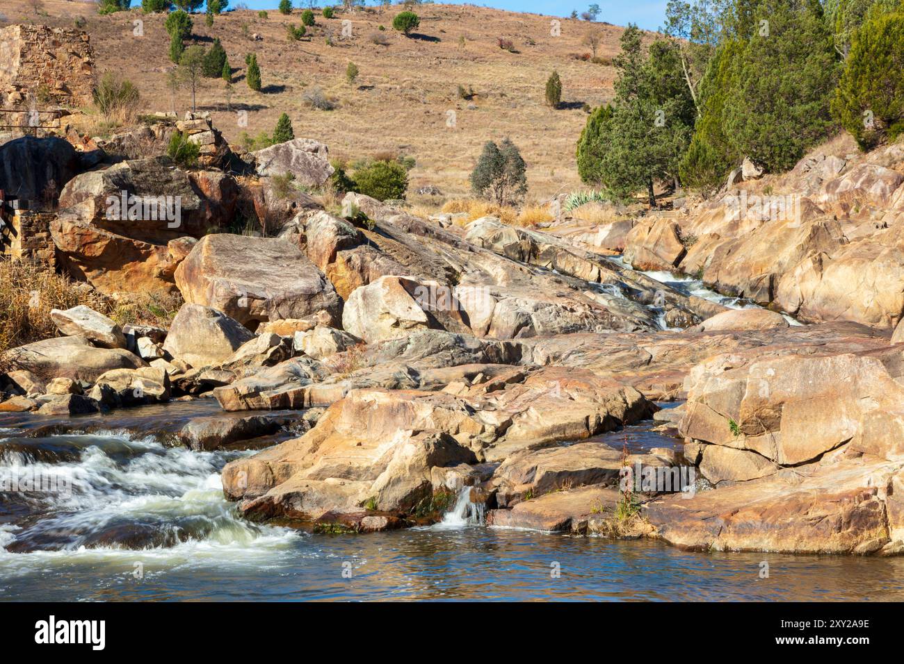 Photograph of water flowing in Adelong creek near the Adelong Falls ...