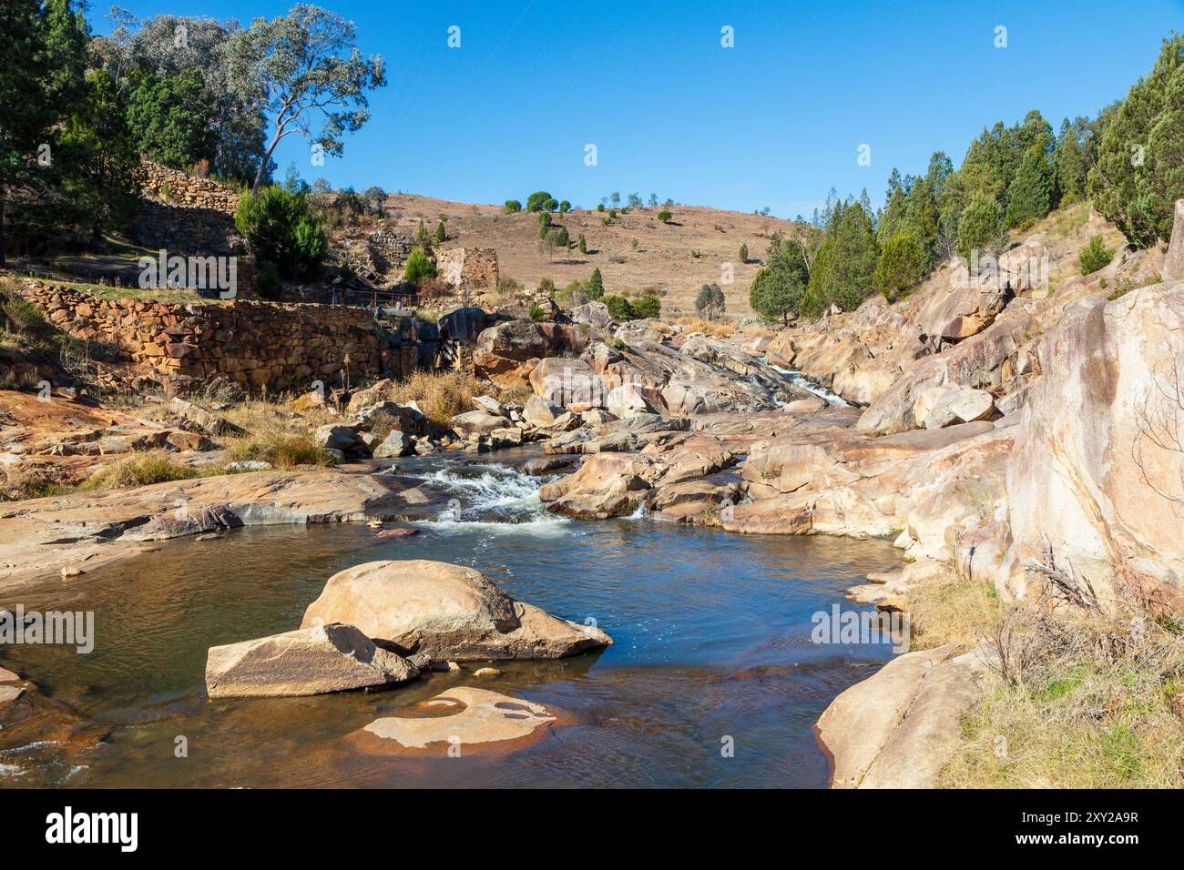Photograph of water flowing in Adelong creek near the Adelong Falls ...