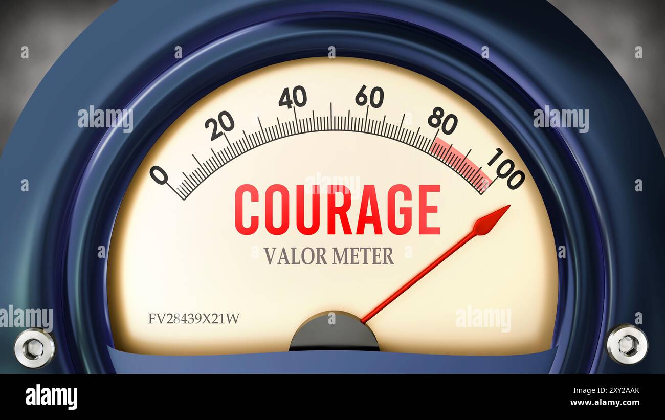 Courage and Valor Meter that is hitting a full scale, showing a very high level of courage Stock ...