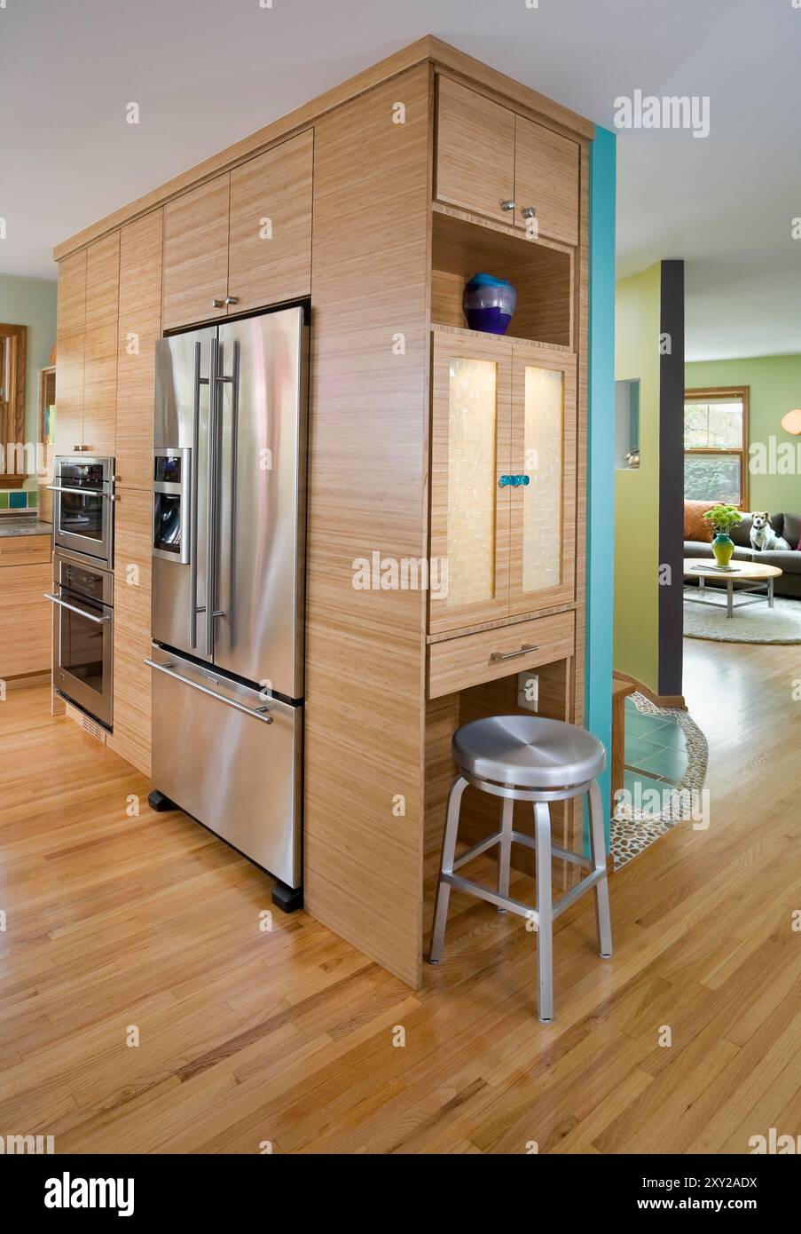 Desk area of kitchen built into cabinets Stock Photo - Alamy
