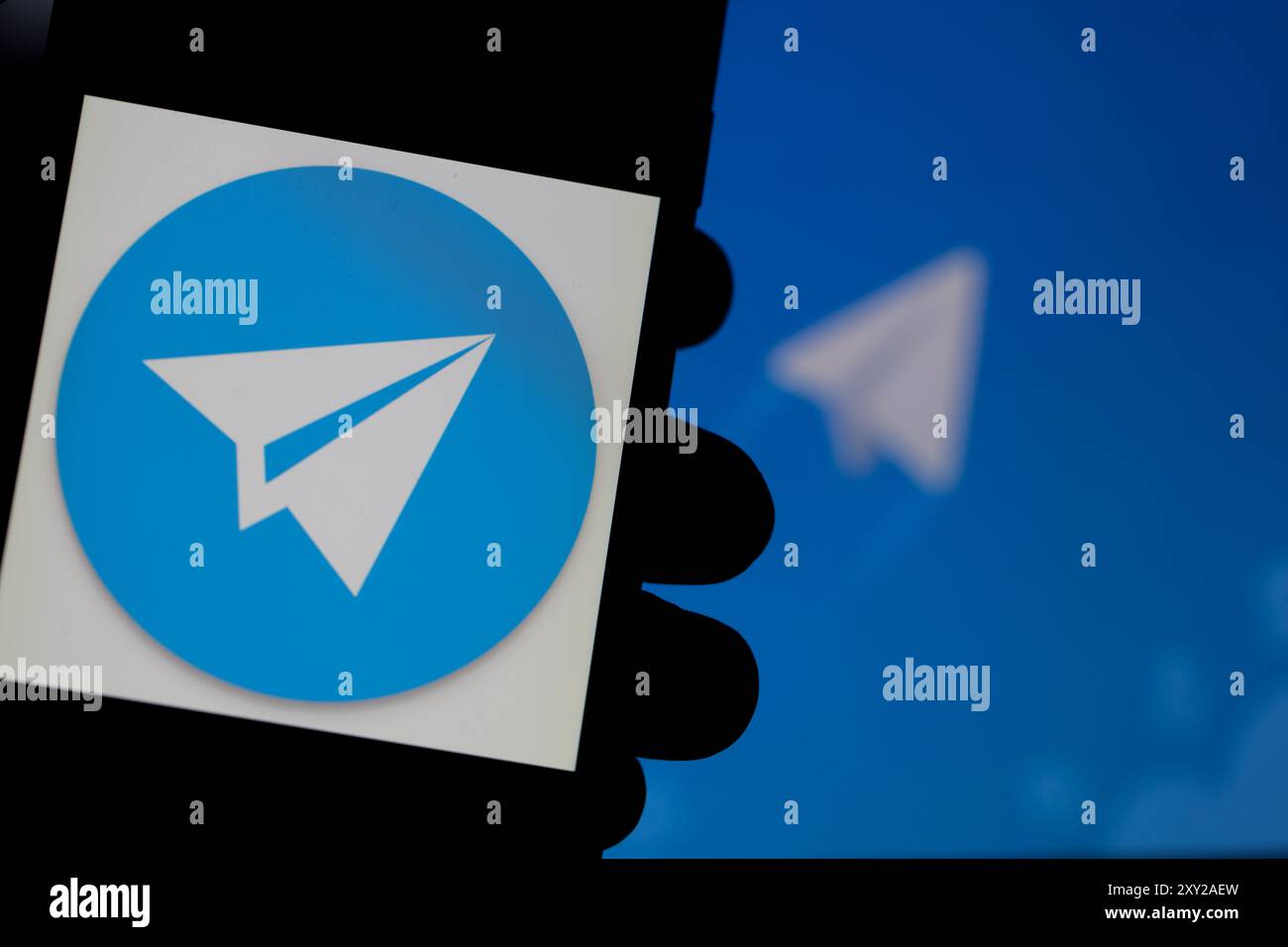 February 5, 2021: Gaziantep, Turkey. The white paper plane on blue ...