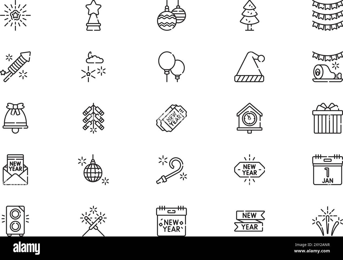 New year icons collection is a vector illustration with editable stroke ...