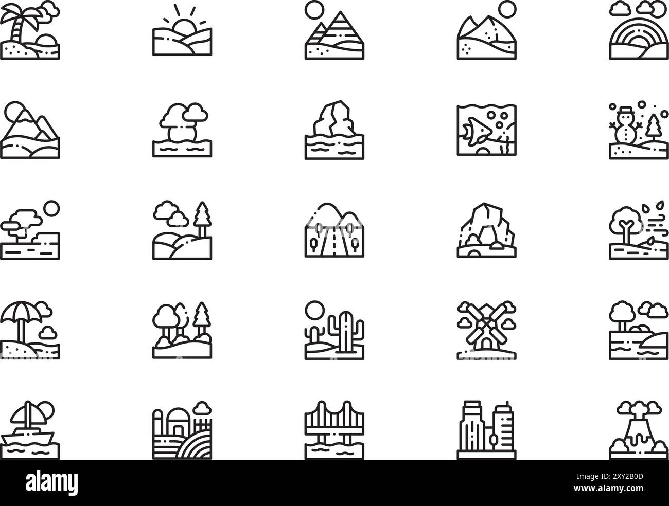Landscape icons collection is a vector illustration with editable ...