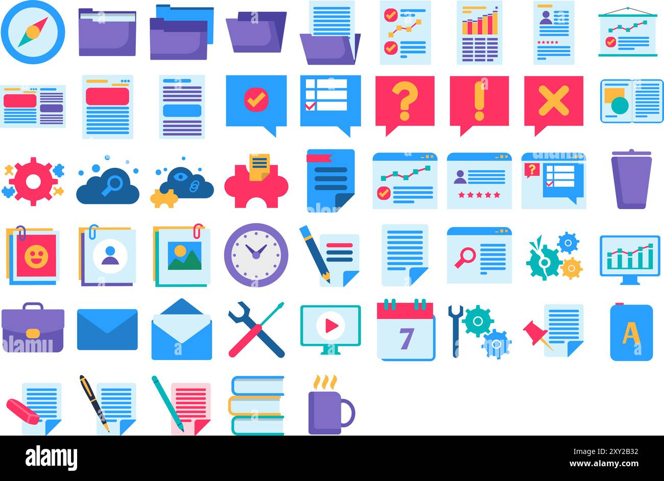 Collection of simple business elements, hand drawn document folder ...