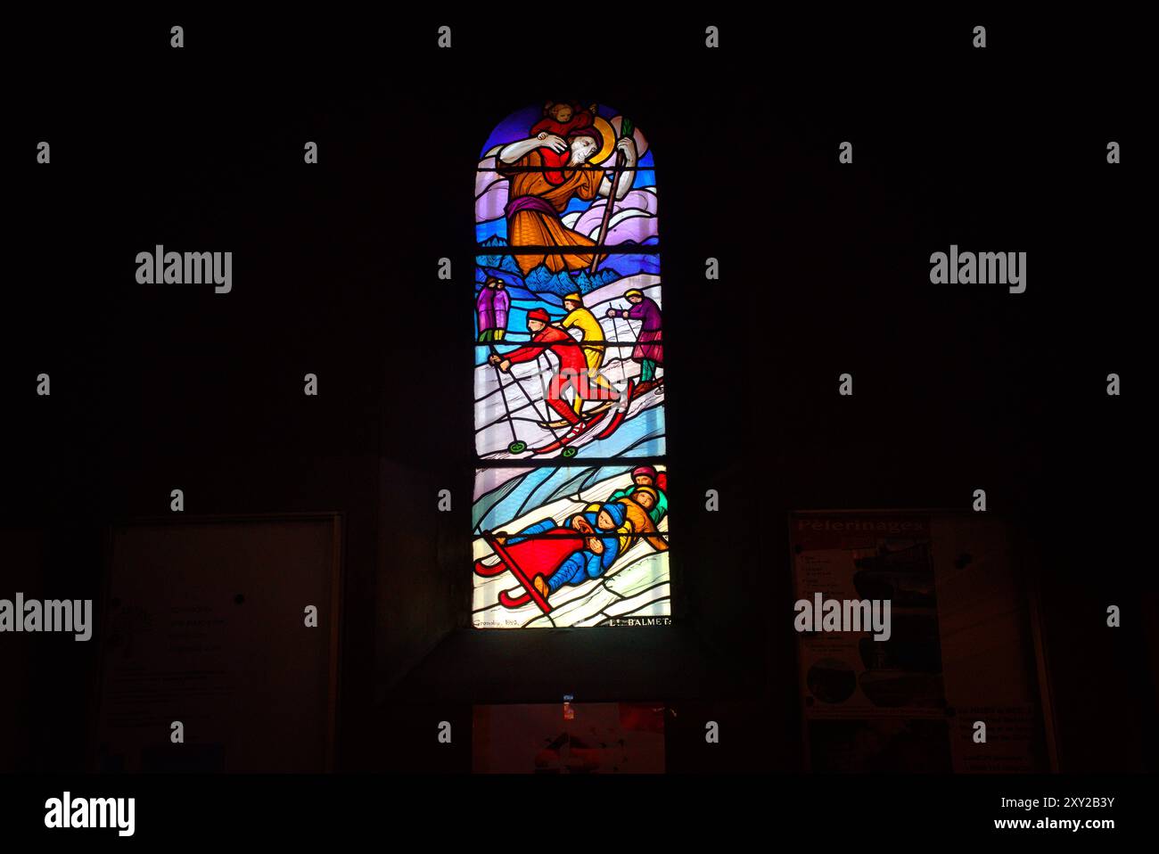 Colorful Glass Mosaic Windows of the Church in Mont Blanc, Chamonix ...
