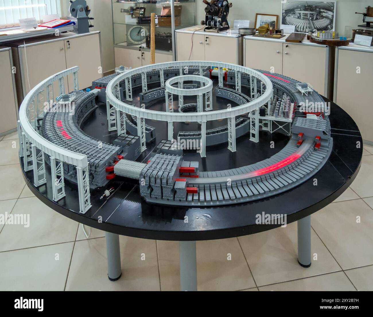 Dubna, Russia - August 21, 2023: Model of the synchrophasatron. Hall of ...