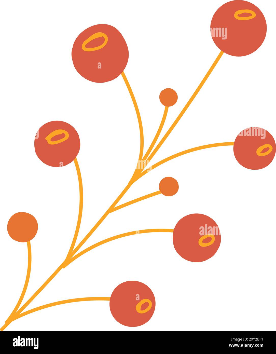 Sprig of round ripe forest berries. Stem of ripe autumn berries. Simple ...