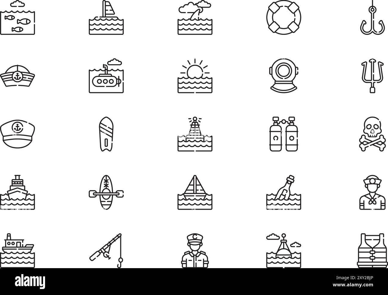 Nautical icons collection is a vector illustration with editable stroke ...