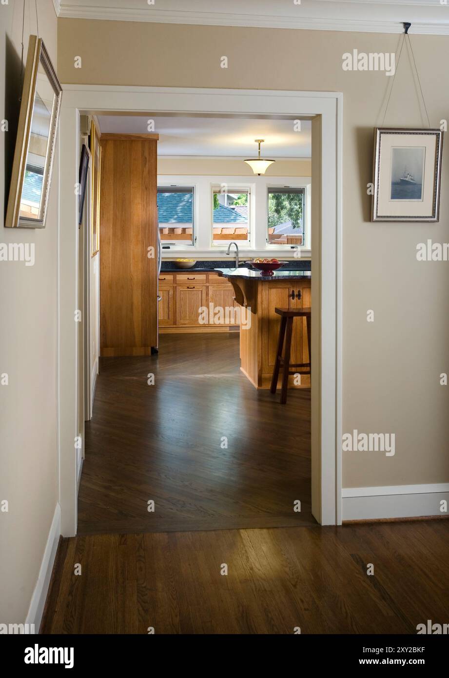 Entry from dining room into kitchen Stock Photo - Alamy