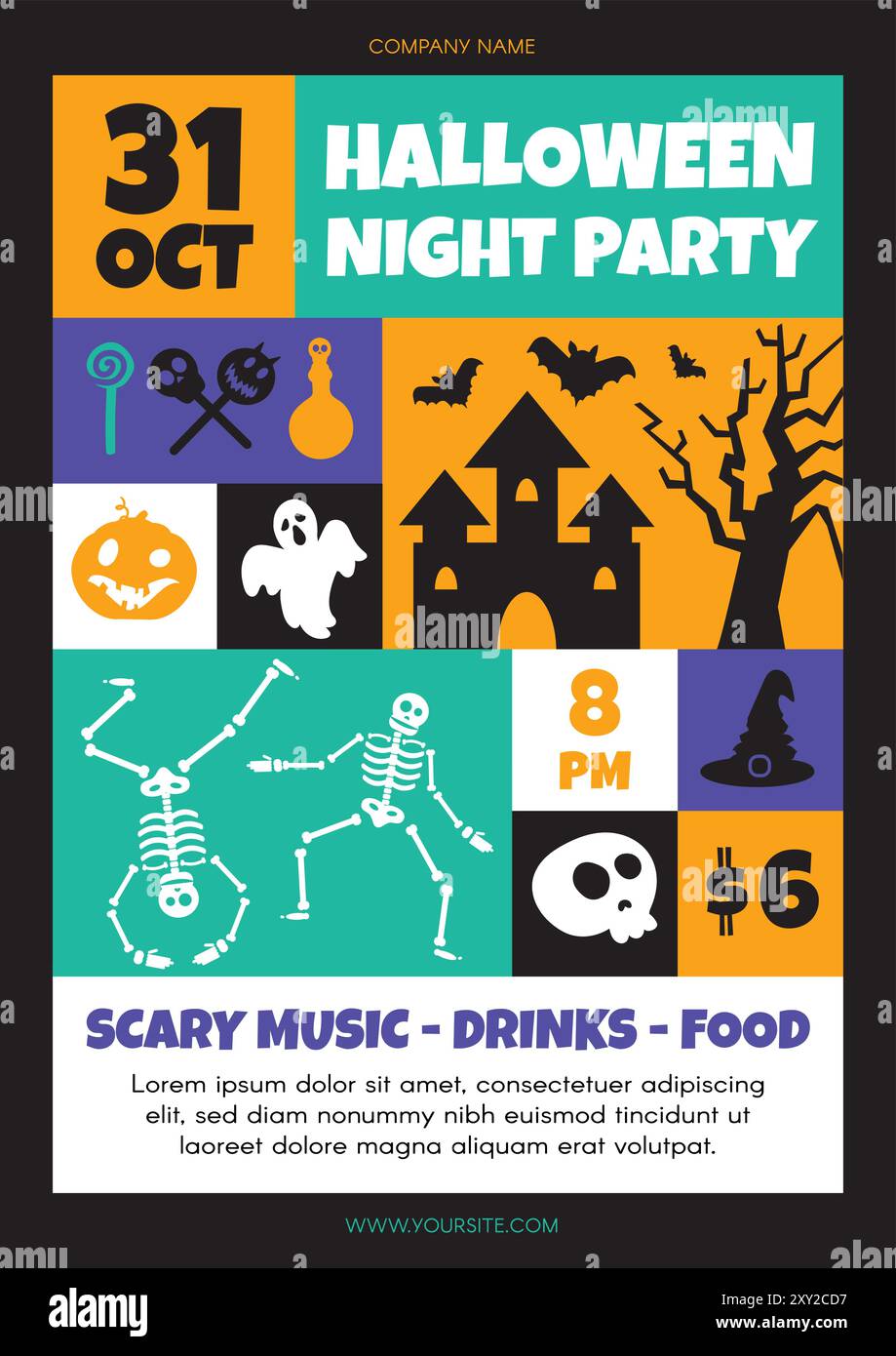 Vertical Halloween A4 Holiday Party Poster Invitation with dancing ...