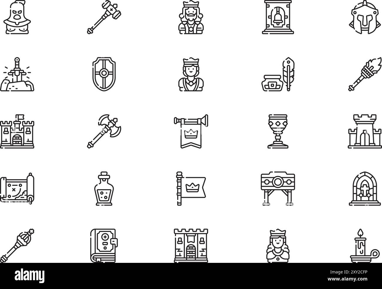 Medieval icons collection is a vector illustration with editable stroke ...