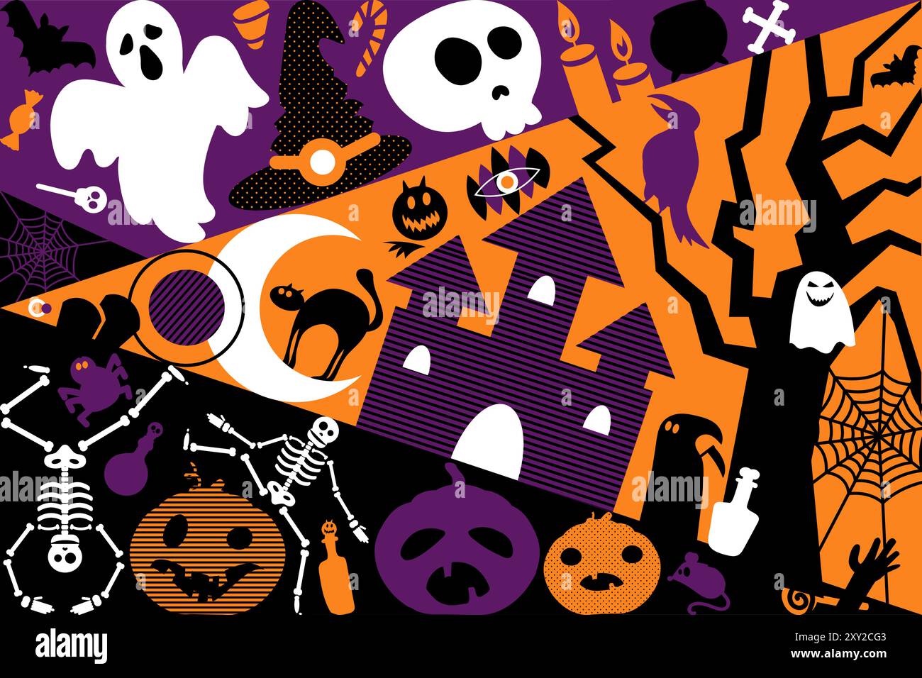 Horizontal Halloween greeting A4 Holiday poster in dark blue and ...