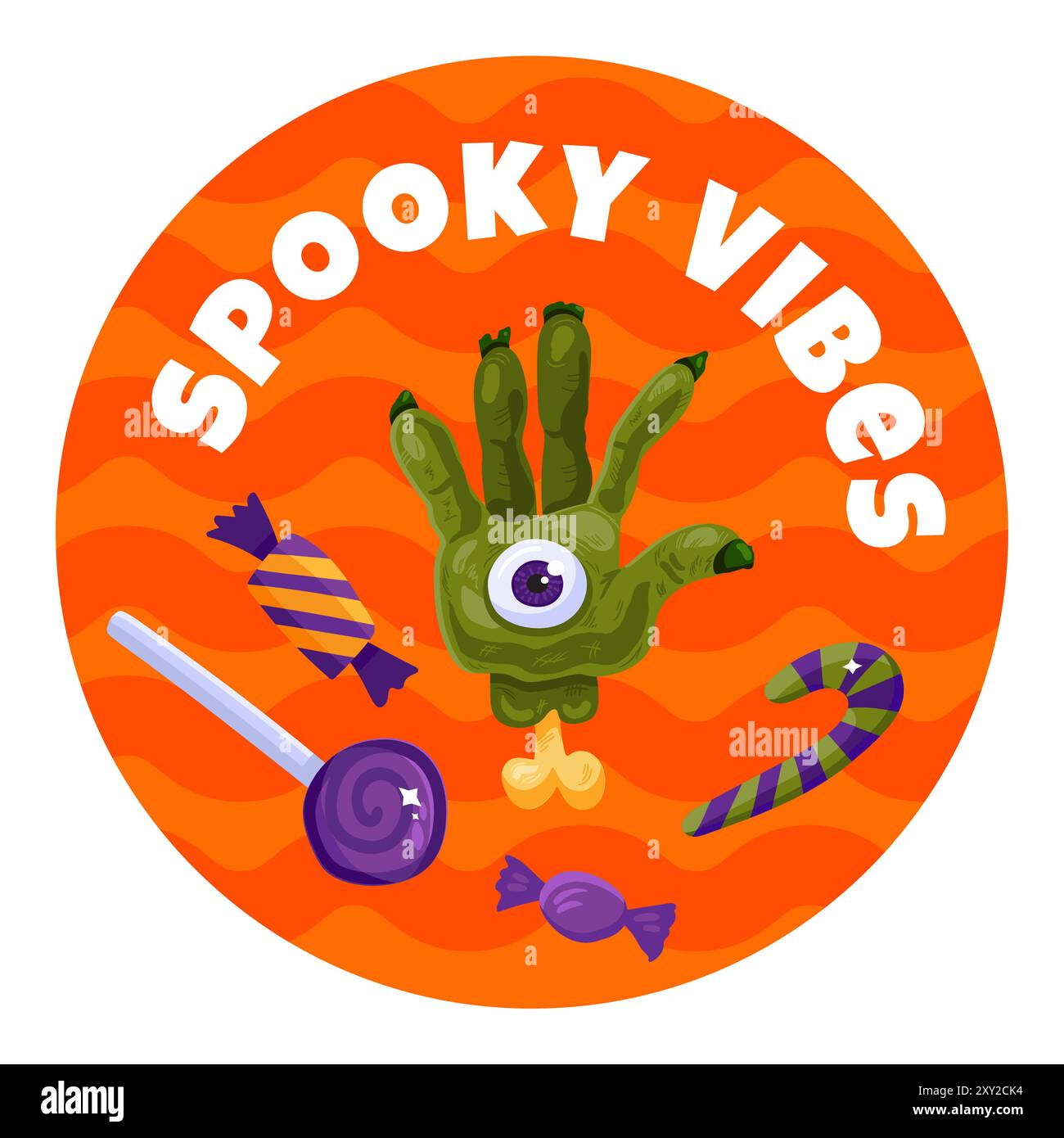 Festive round sticker with creepy holiday candies, sweets and Spooky ...