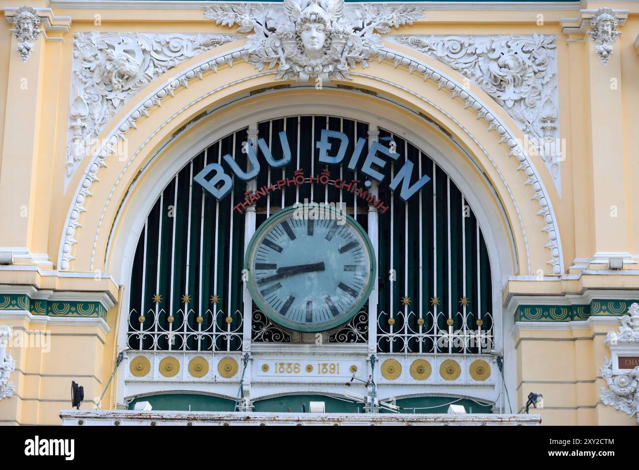 Detail of the old Central Post Office -Buu Dien in Ho Chi Minh, Vietnam ...