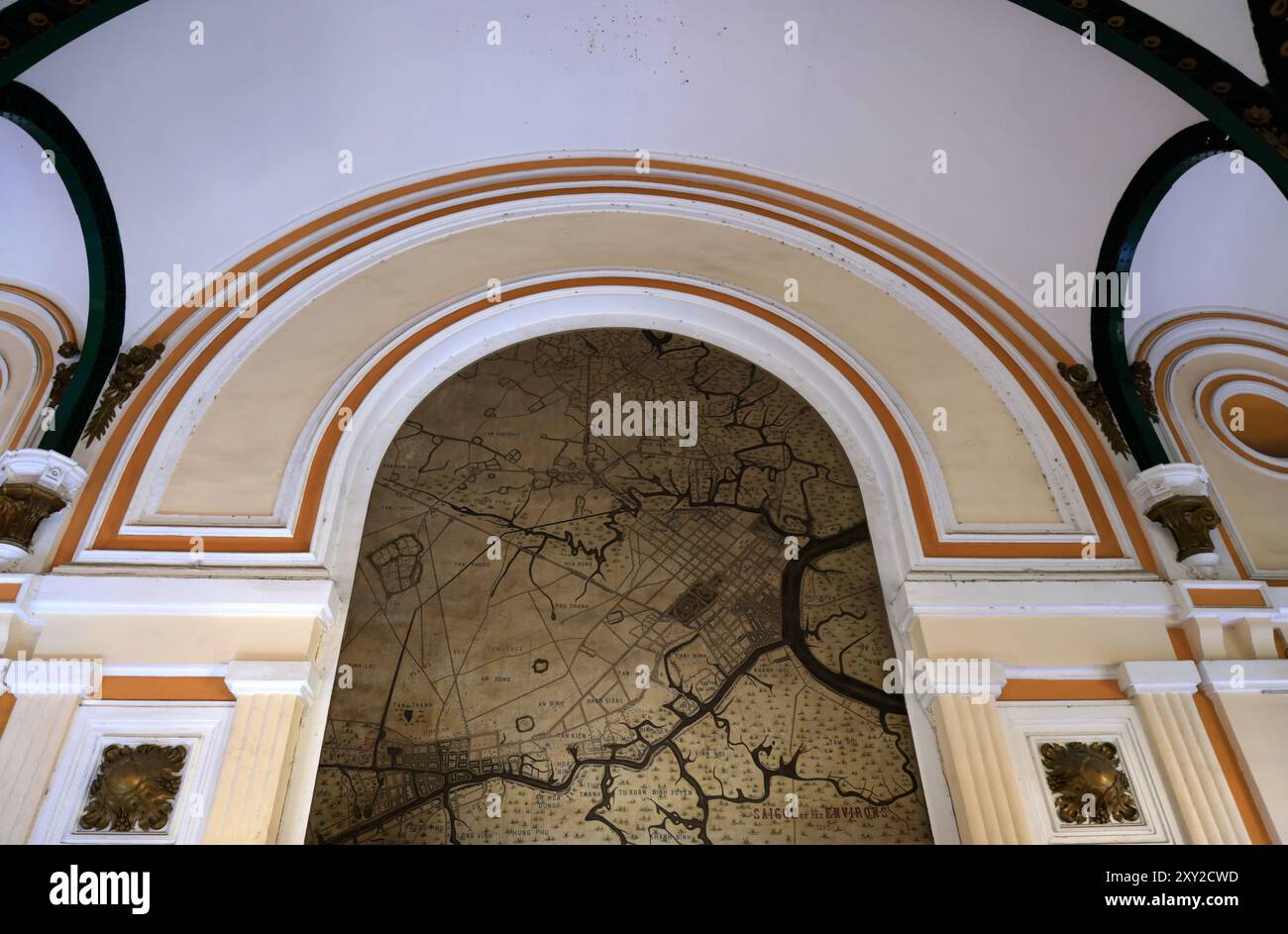 Detail of the old Central Post Office -Buu Dien in Ho Chi Minh, Vietnam ...