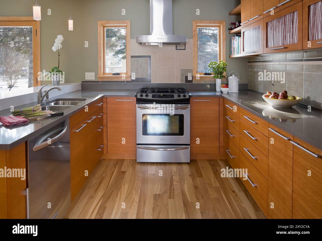View of kitchen looking directly into U configuation of cabinets Stock ...