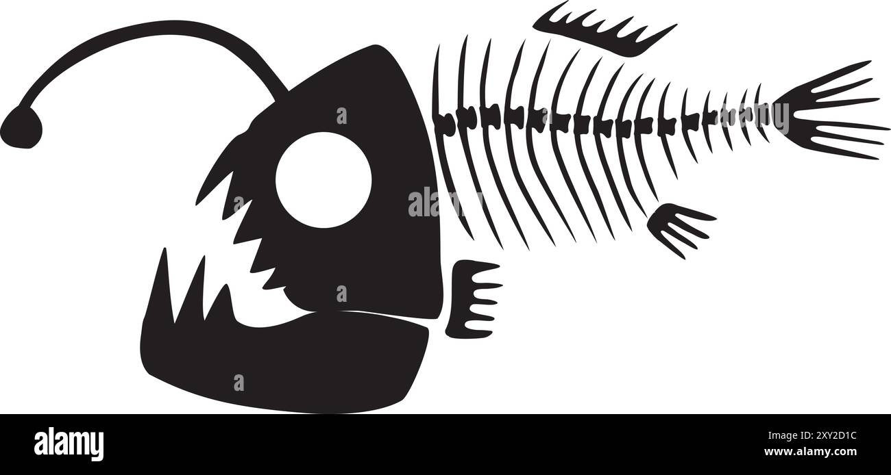 Decayed Halloween deep sea fish angler with dried skeleton bones, fairy ...