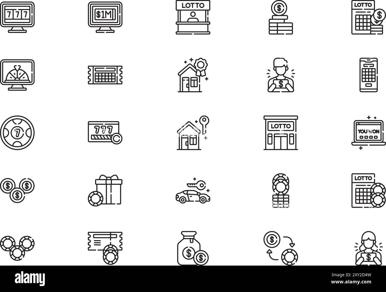 Lottery icons collection is a vector illustration with editable stroke ...