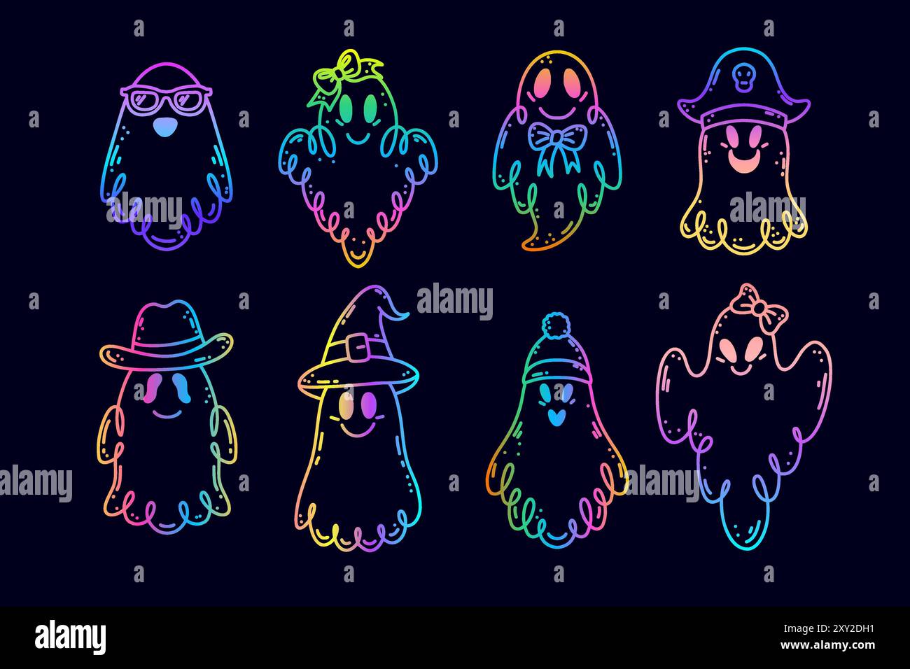 Collection of ghosts in doodle style with gradient colors Stock Vector ...