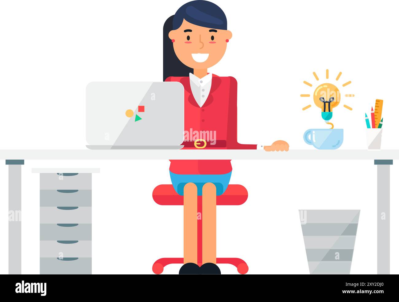 Girl office worker at workplace doing daily work. Workplace of office ...