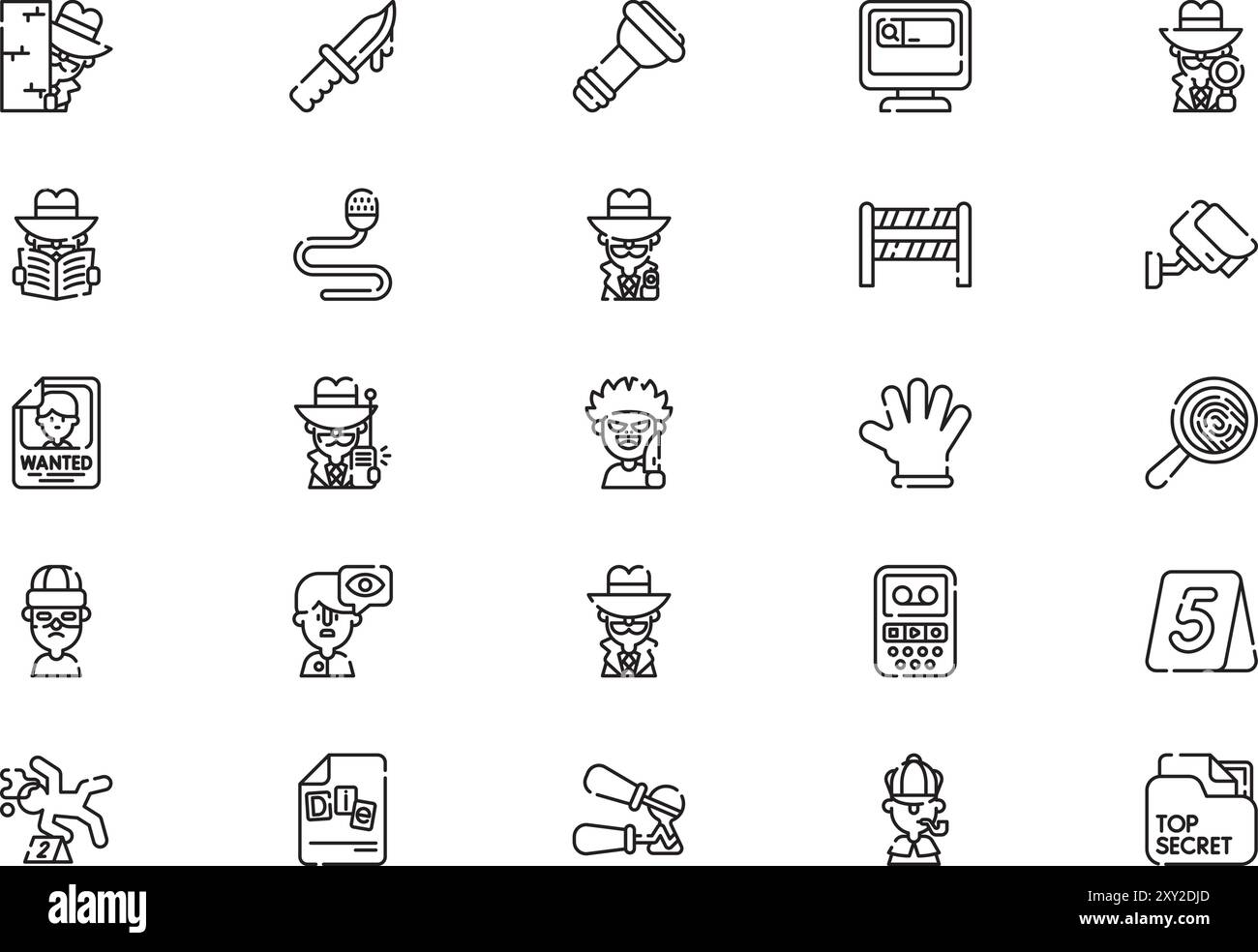 Private detective icons collection is a vector illustration with ...