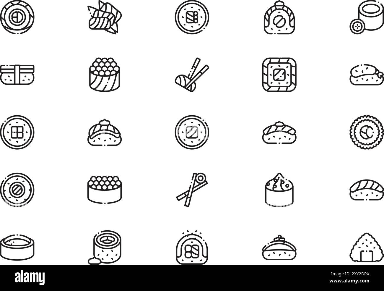 Types of sushi icons collection is a vector illustration with editable ...