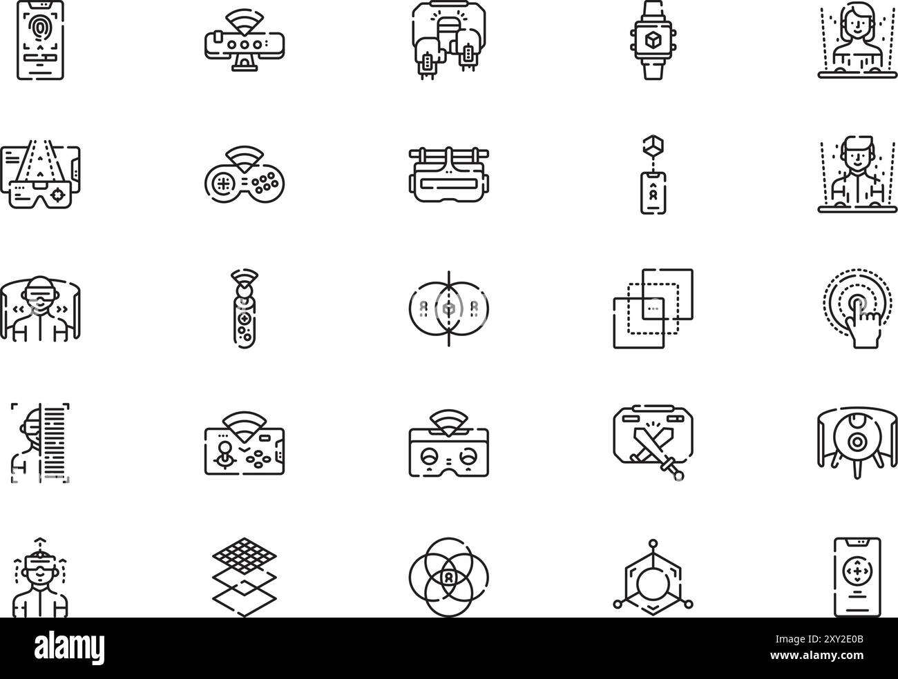 Virtual reality icons collection is a vector illustration with editable stroke Stock Vector ...