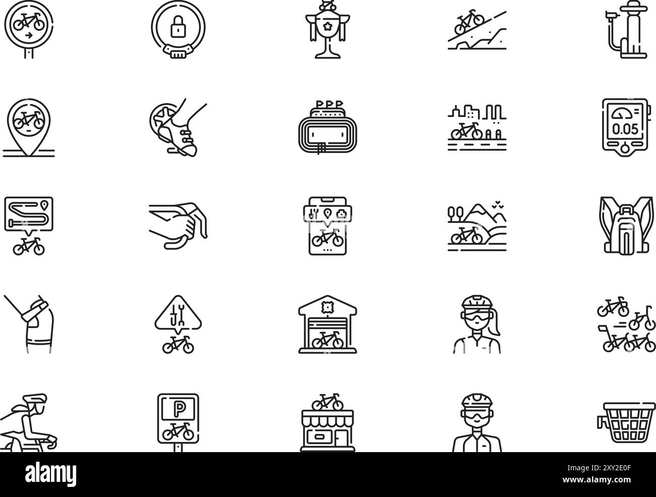 Cycling icons collection is a vector illustration with editable stroke ...