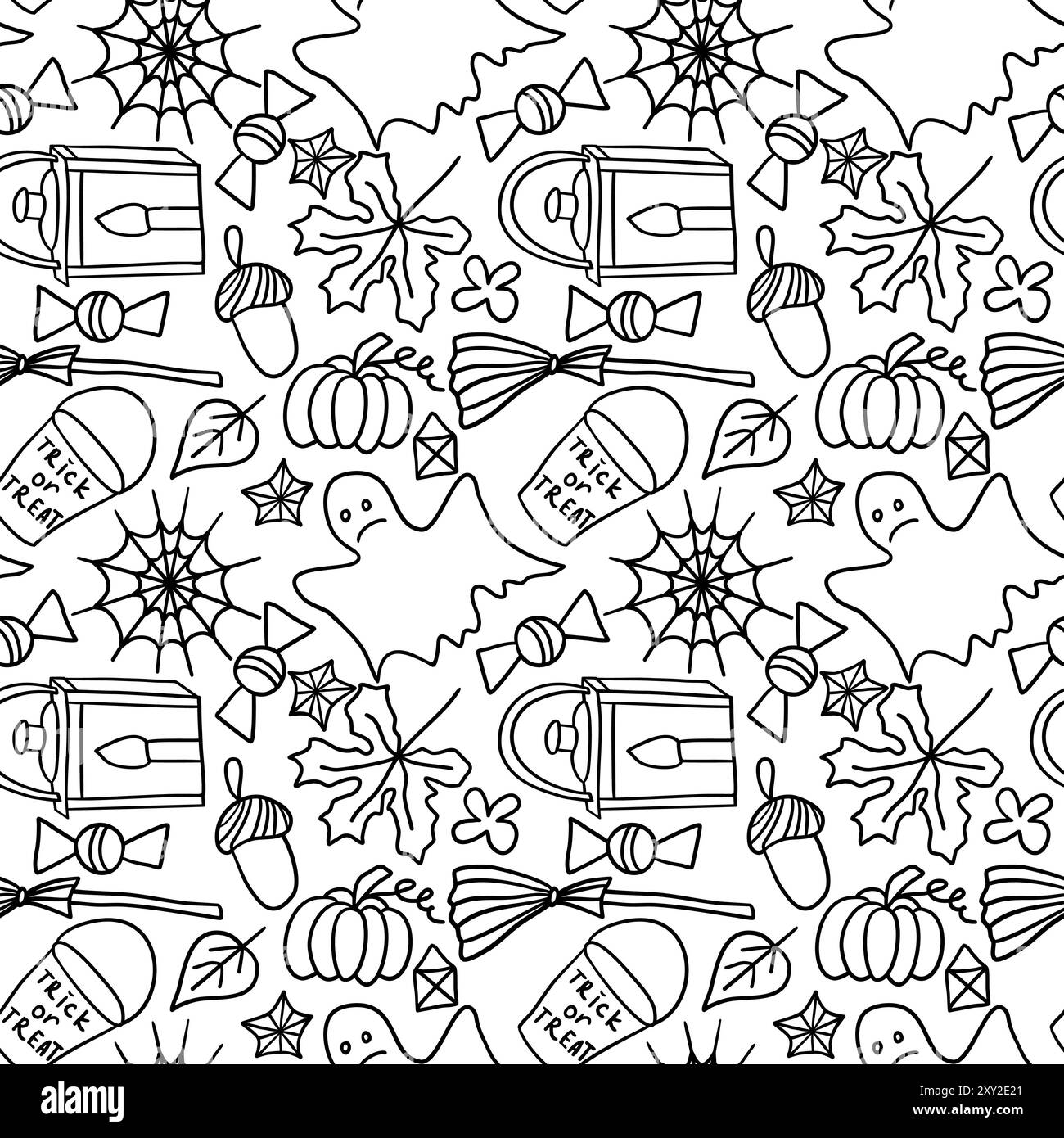 Halloween doodles seamless pattern. Hand drawn vector illustration ...