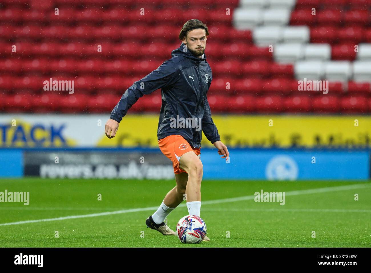 Dan Sassi of Blackpool during the pre-game warmup ahead of the Carabao ...
